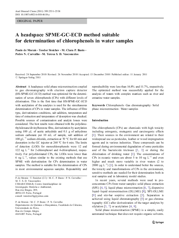 (PDF) A headspace SPME-GC-ECD method suitable for determination of chlorophenols in water samples