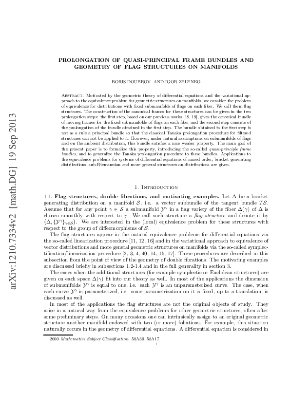 (PDF) Prolongation of quasi-principal frame bundles and geometry of ...