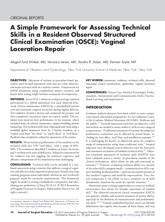 (PDF) A Simple Framework for Assessing Technical Skills in a Resident ...