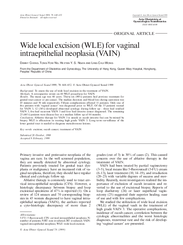 (PDF) Wide local excision (WLE) for vaginal intraepithelial neoplasia ...
