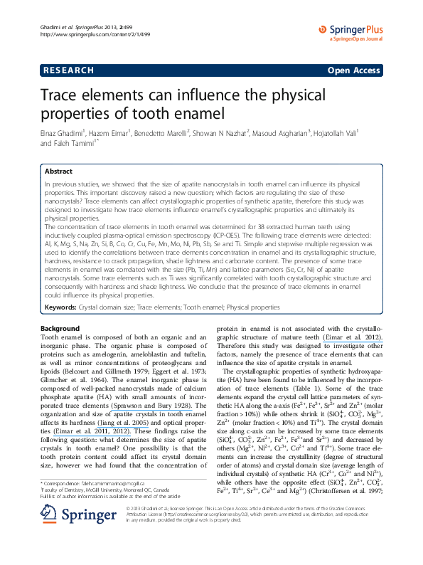(PDF) Trace elements can influence the physical properties of tooth enamel