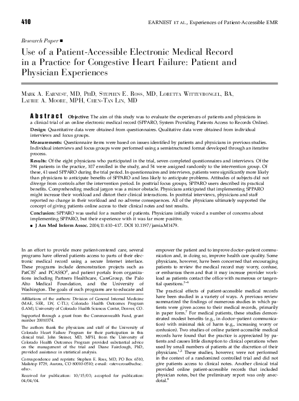 (PDF) Use of a Patient-Accessible Electronic Medical Record in a ...
