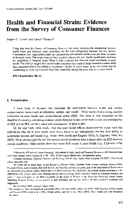 (PDF) Health and Financial Strain: Evidence from the Survey of Consumer ...