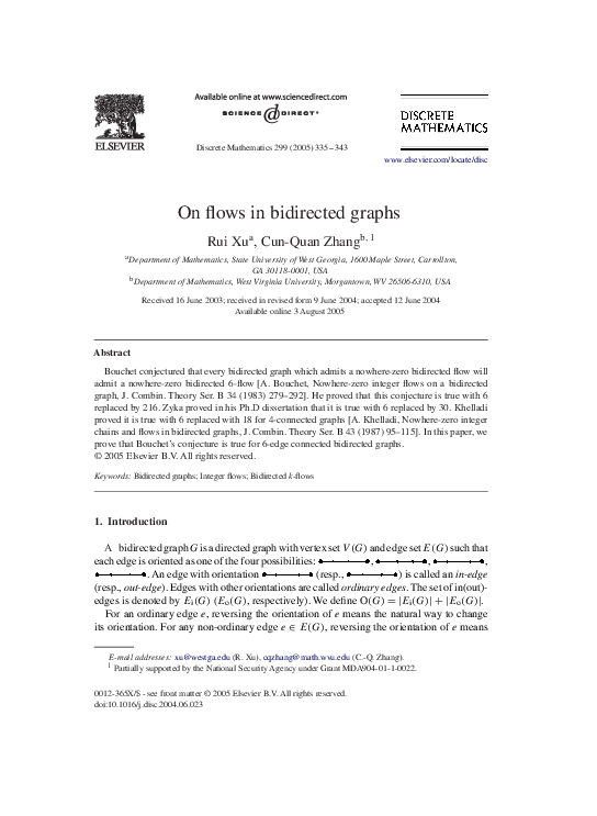 (PDF) On flows in bidirected graphs