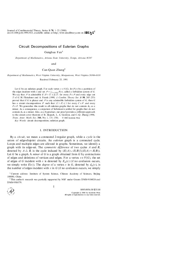 Pdf Circuit Decompositions Of Eulerian Graphs