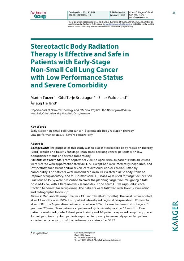 (PDF) Stereotactic body radiation therapy is effective and safe in patients with early-stage non ...