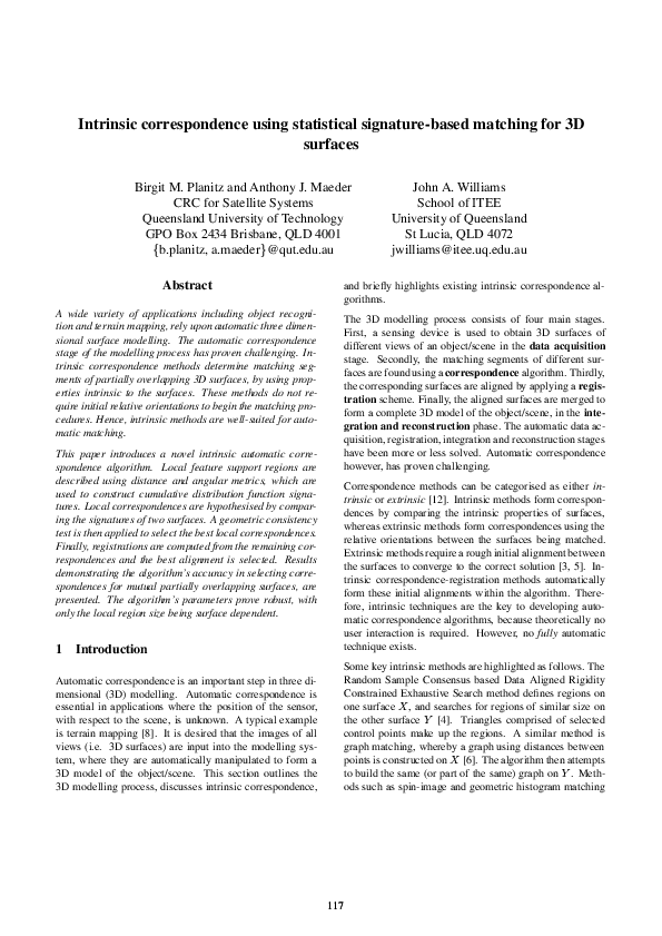 (PDF) Intrinsic correspondence using statistical signature-based matching for 3d surfaces