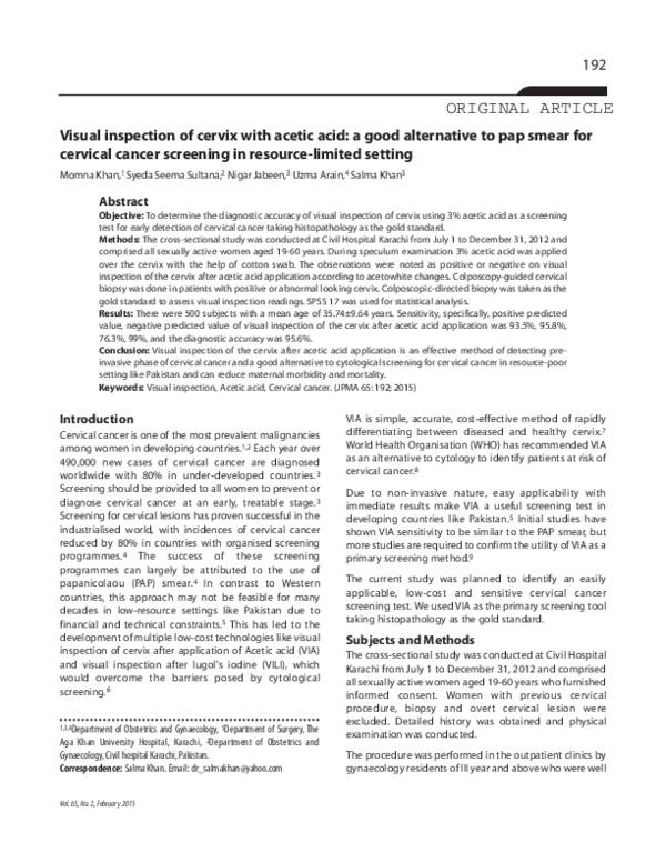 (PDF) Visual inspection of cervix with acetic acid: a good alternative ...