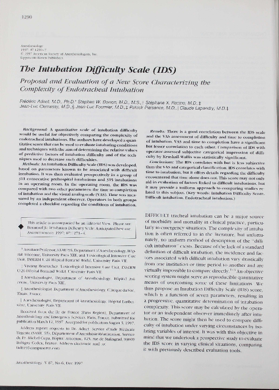 (PDF) The Intubation Difficulty Scale (IDS)