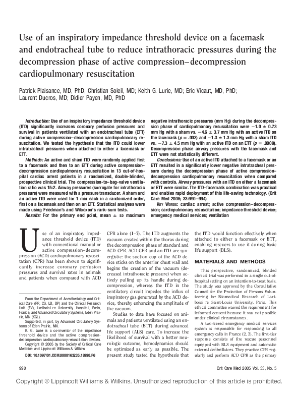 (PDF) Use of an inspiratory impedance threshold device on a facemask ...