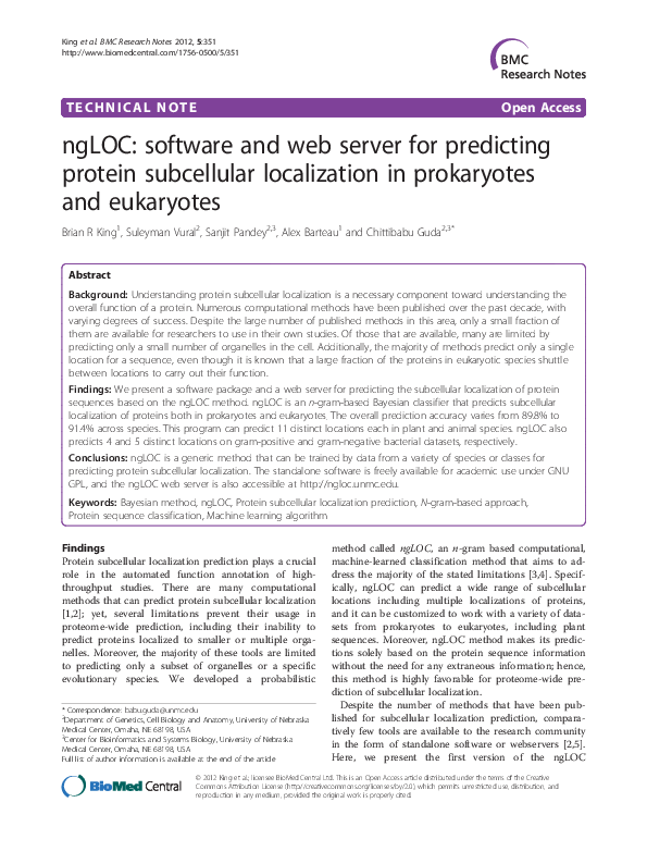 Pdf Ngloc Software And Web Server For Predicting Protein Subcellular