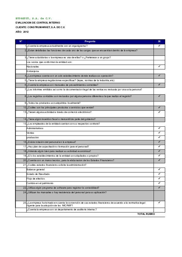 (XLS) Estudio y Evaluacion del Control Interno 1