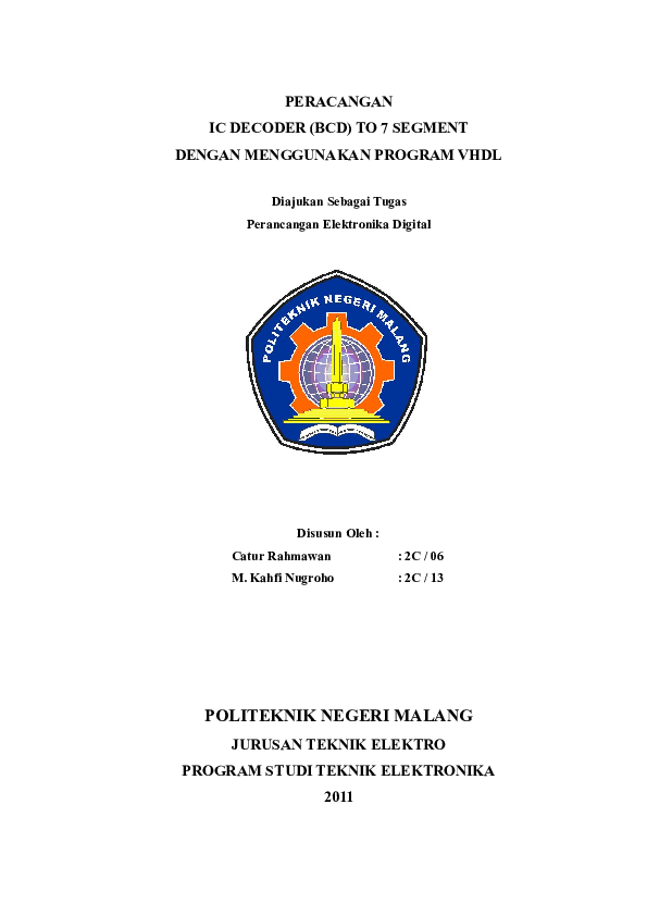 Doc Ic Decoder Bcd To 7 Segment Dengan Menggunakan Program Vhdl
