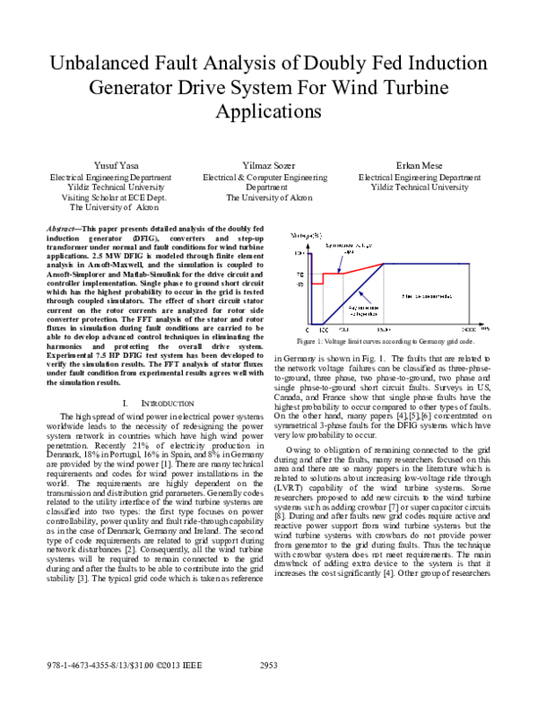 Pdf Unbalanced Fault Analysis Of Doubly Fed Induction Generator Drive System For Wind Turbine