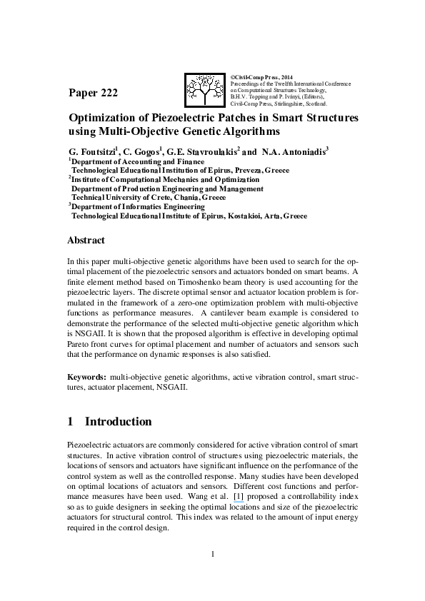 Pdf Optimization Of Piezoelectric Patches In Smart Structures Using Multi Objective Genetic