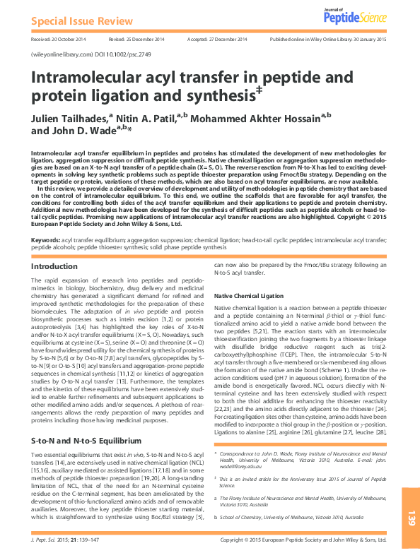 (PDF) Intramolecular acyl transfer in peptide and protein ligation and ...