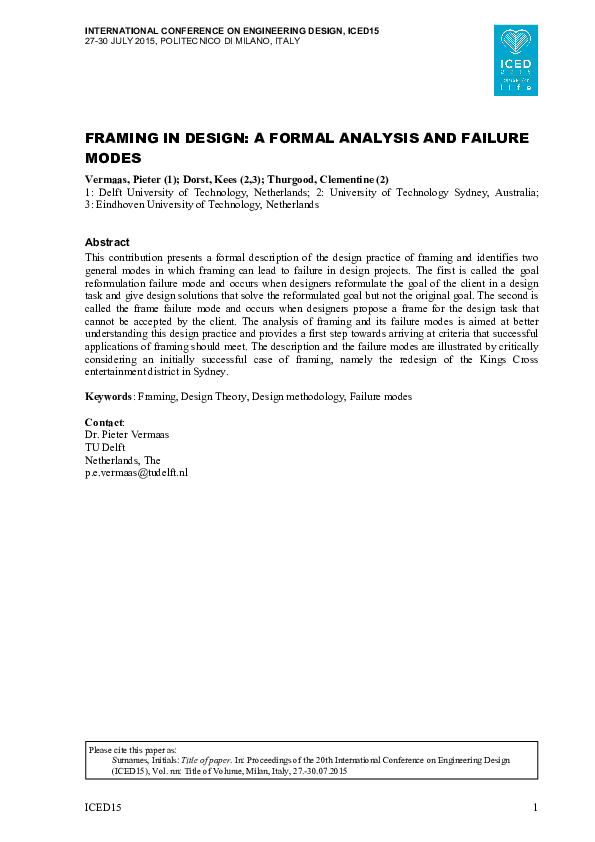(PDF) Framing in design: A formal analysis and failure modes