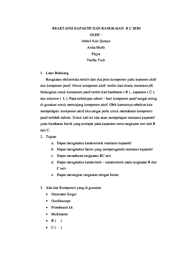 (PDF) REAKTANSI KAPASTIF DAN RANGKAIAN R C SERI
