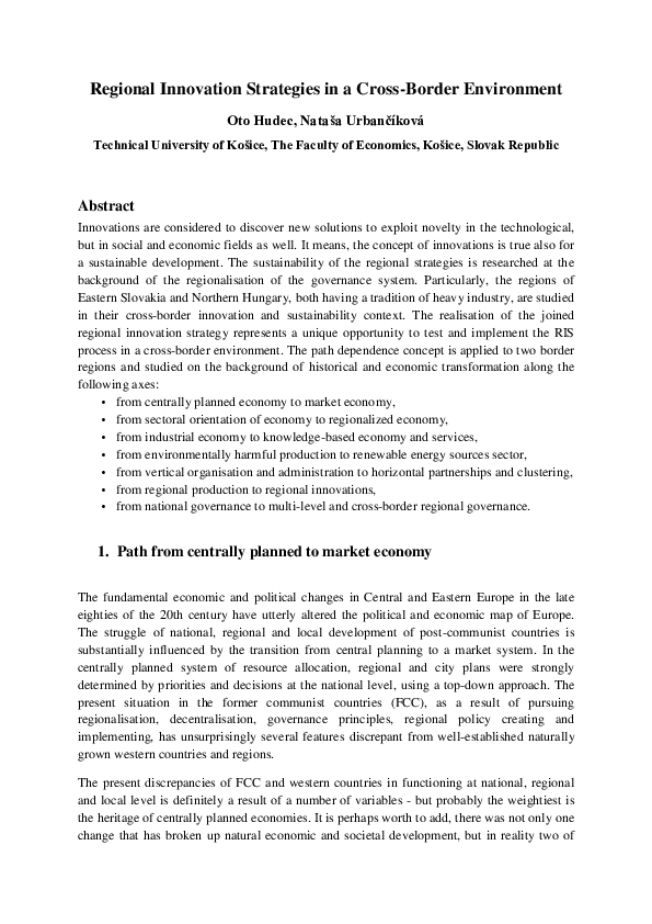 (PDF) Regional Innovation Strategies in a Cross-border Environment