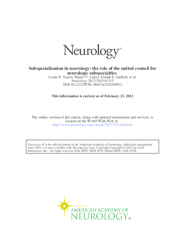 (PDF) Subspecialization in neurology: The role of the United Council ...