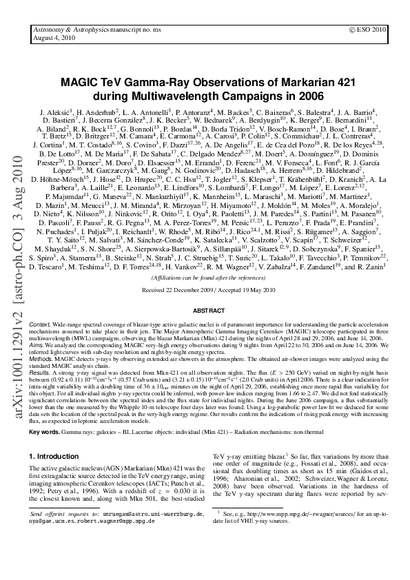 (PDF) MAGIC TeV gamma-ray observations of Markarian 421 during ...