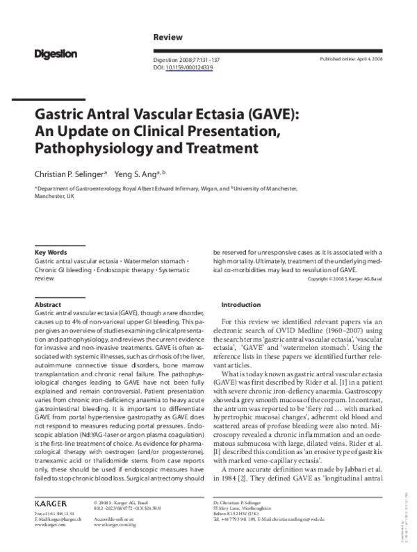 (PDF) Gastric Antral Vascular Ectasia (GAVE): An Update on Clinical ...