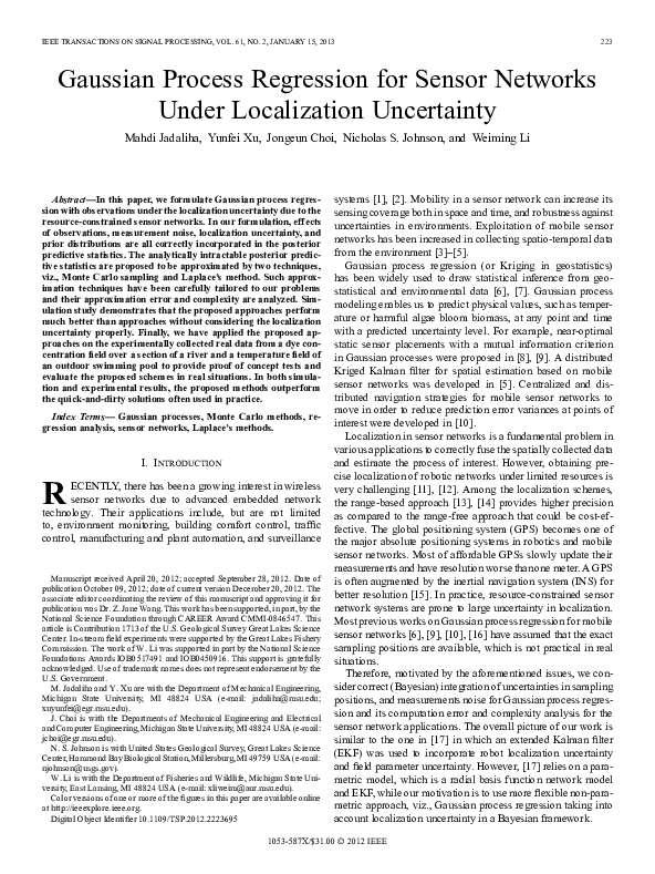 (PDF) Gaussian Process Regression for Sensor Networks Under Localization Uncertainty