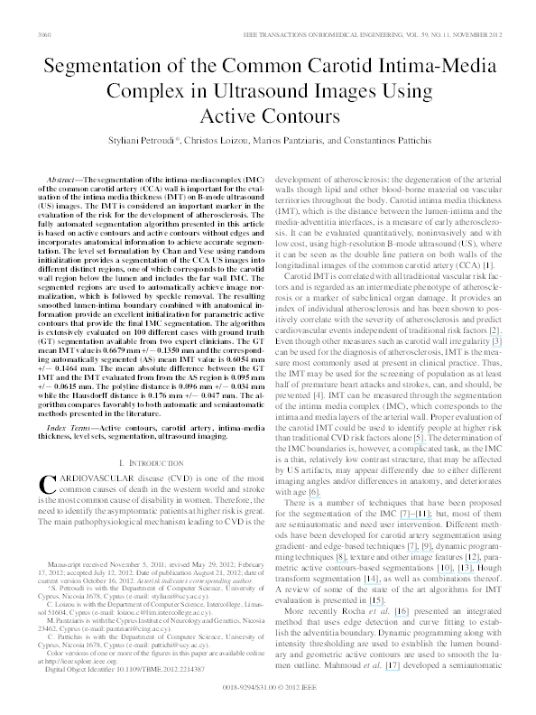 (PDF) Segmentation of the Common Carotid Intima-Media Complex in ...