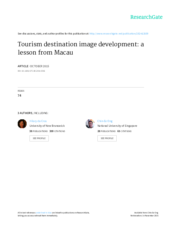 (PDF) Tourism destination image development: a lesson from Macau