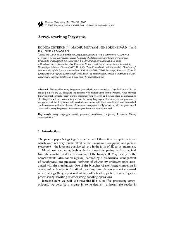 (PDF) Array-rewriting P systems