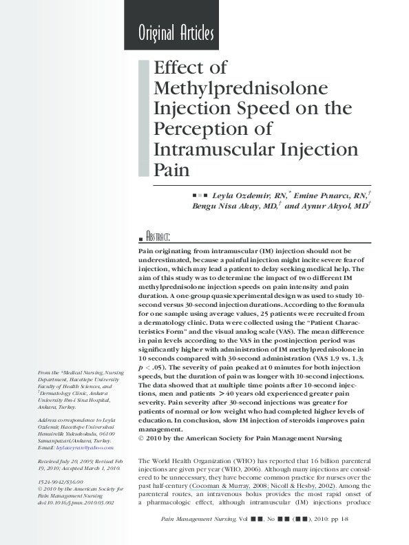 (PDF) Effect of Methylprednisolone Injection Speed on the Perception of ...