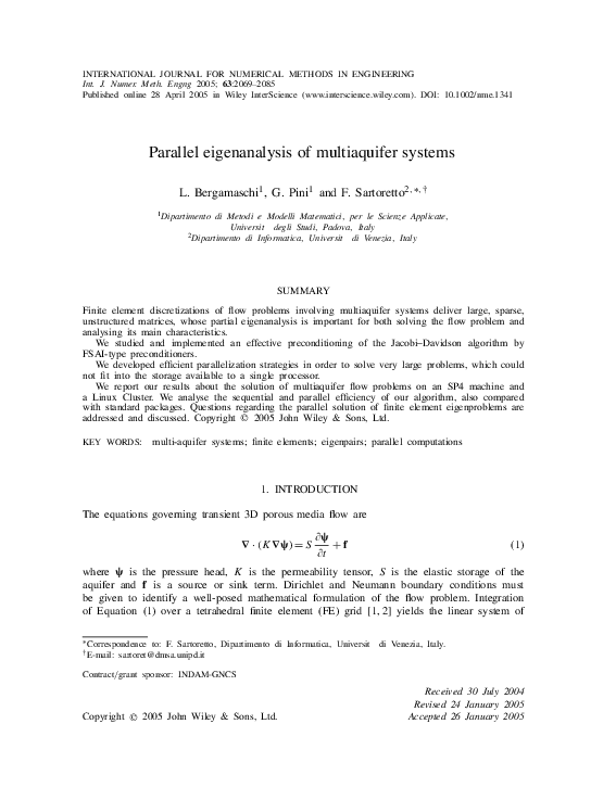 (PDF) Parallel eigenanalysis of multiaquifer systems