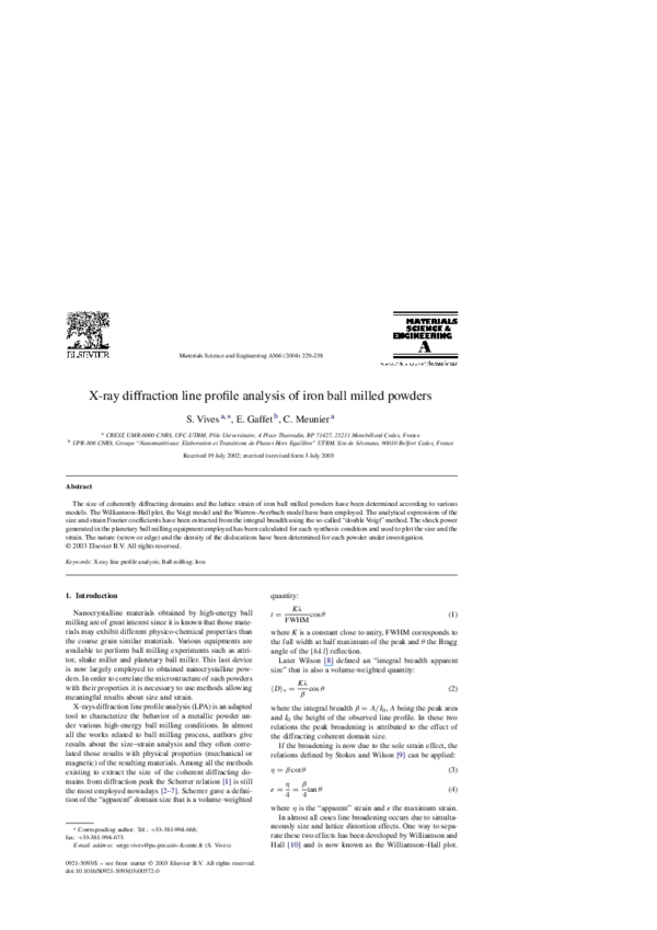 (PDF) X-ray diffraction line profile analysis of iron ball milled powders