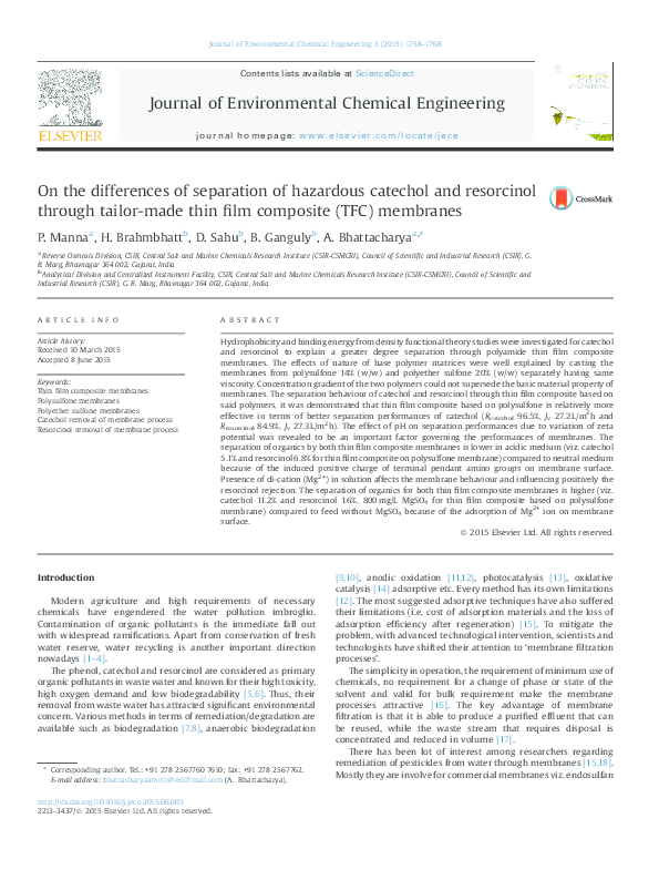 (PDF) On the differences of separation of hazardous catechol and ...