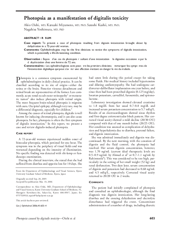 (PDF) Photopsia as a manifestation of digitalis toxicity