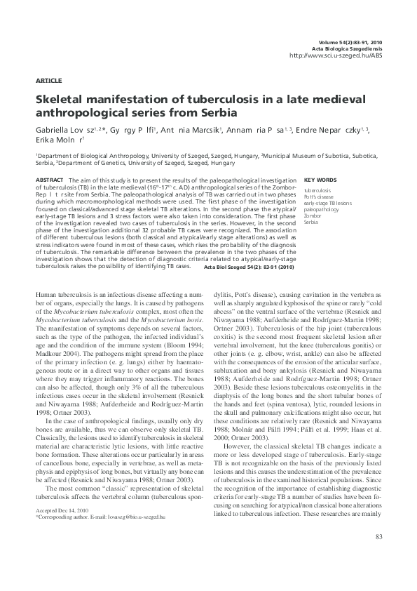 Skeletal manifestation of tuberculosis in a late medieval ...