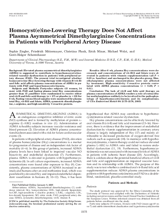 (PDF) Effects of Homocyst(e)ine-Lowering Therapy on ADMA in PAD