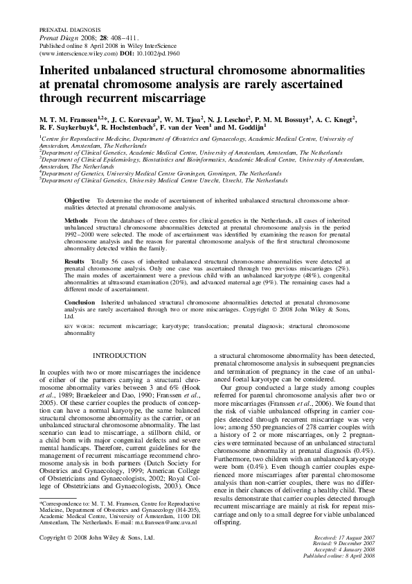 (PDF) Inherited unbalanced structural chromosome abnormalities at prenatal chromosome analysis ...