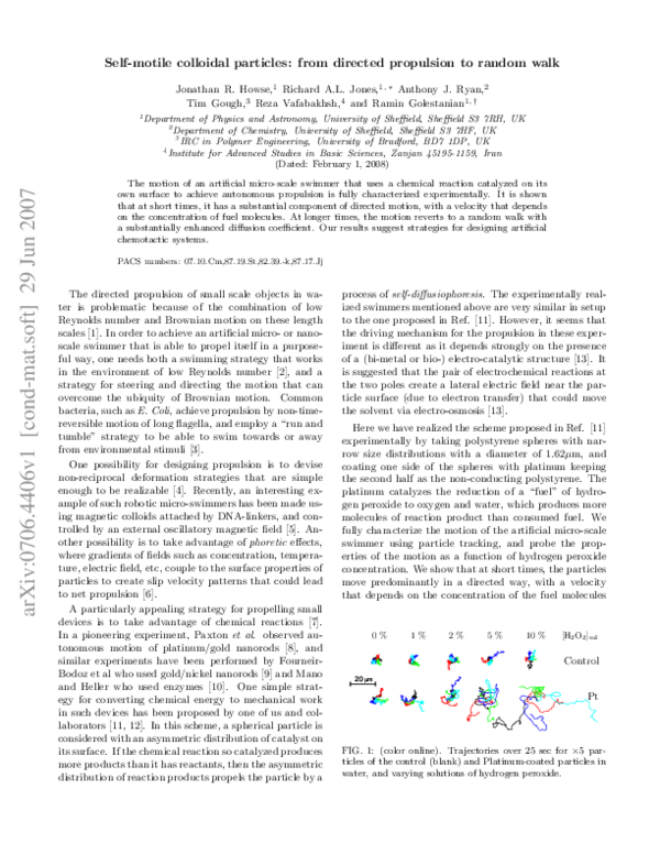 (PDF) Self-Motile Colloidal Particles: From Directed Propulsion to Random Walk