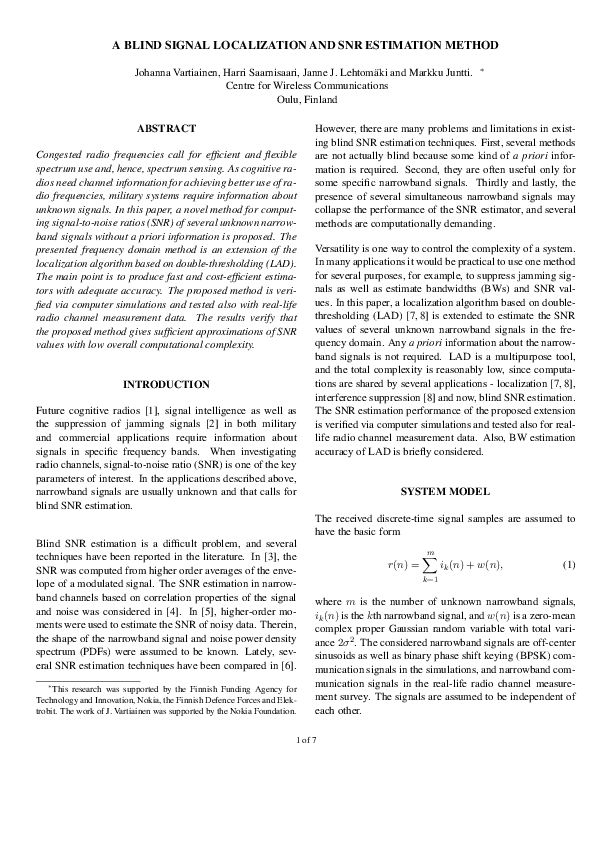 A Blind Signal Localization And Snr Estimation Method