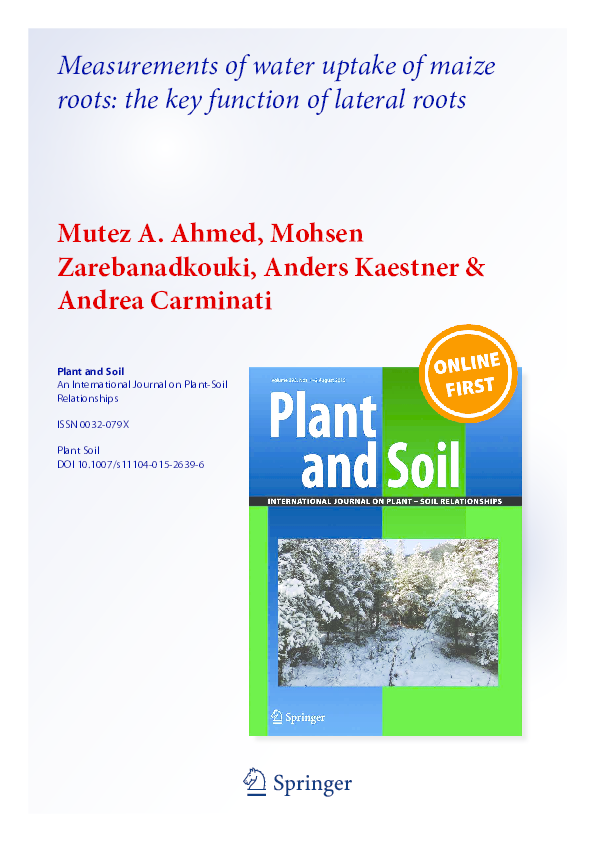 (PDF) Measurements of water uptake of maize roots: the key function of ...