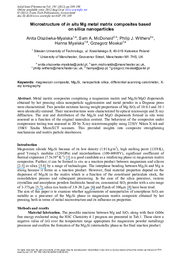 (PDF) Microstructure of In Situ Mg Metal Matrix Composites Based on ...