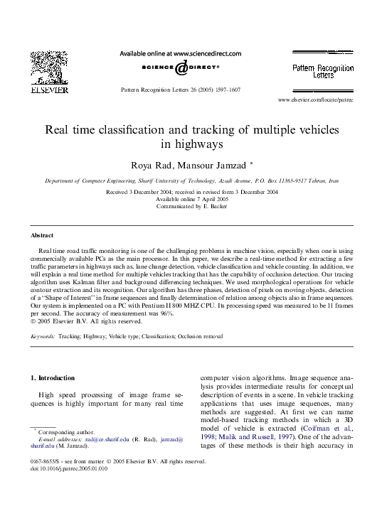 Pdf Real Time Classification And Tracking Of Multiple Vehicles In
