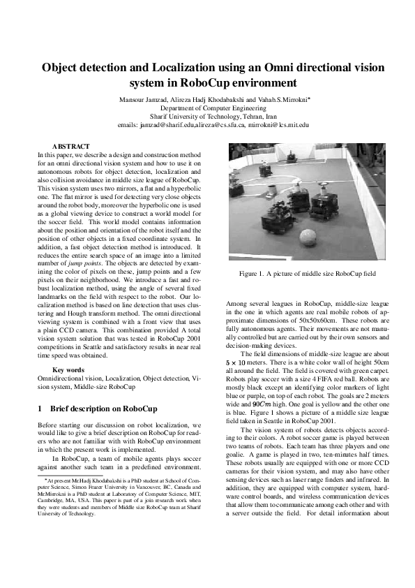 Pdf Object Detection And Localization Using Omnidirectional Vision In 5602