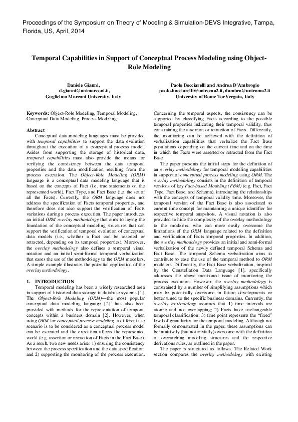 (PDF) Temporal capabilities in support of conceptual process modeling using object-role modeling