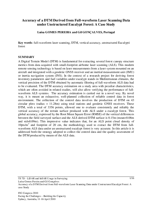 Pdf Accuracy Of A Dtm Derived From Full Waveform Laser Scanning Data Under Unstructured