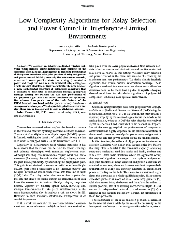 Pdf Low Complexity Algorithms For Relay Selection And Power Control In Interference Limited 3299