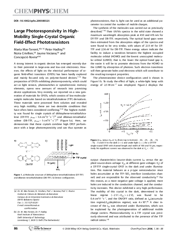 (PDF) Large Photoresponsivity in High-Mobility Single-Crystal Organic ...