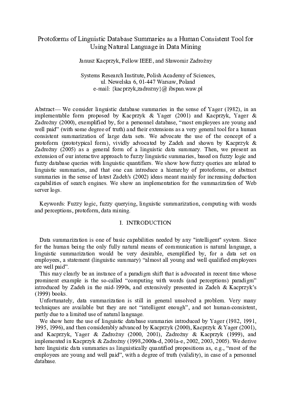 (PDF) Computing with words, protoforms and linguistic data summaries: towards a novel natural ...