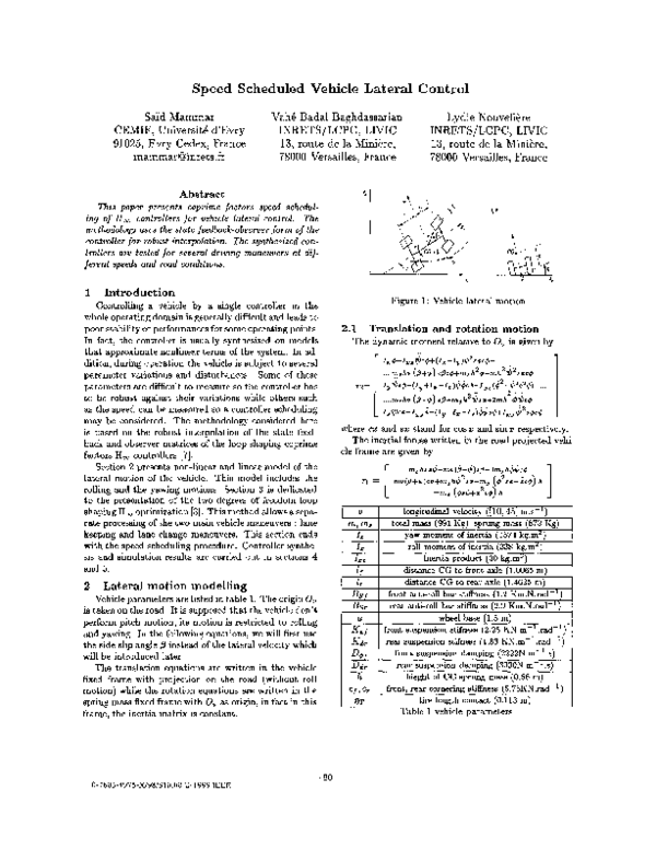 (PDF) Speed scheduled vehicle lateral control